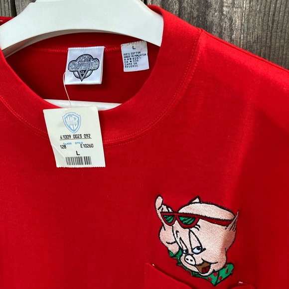 Vintage | Shirts | 9s Warner Brothers Porky Pig Embroidered Pocket T ...